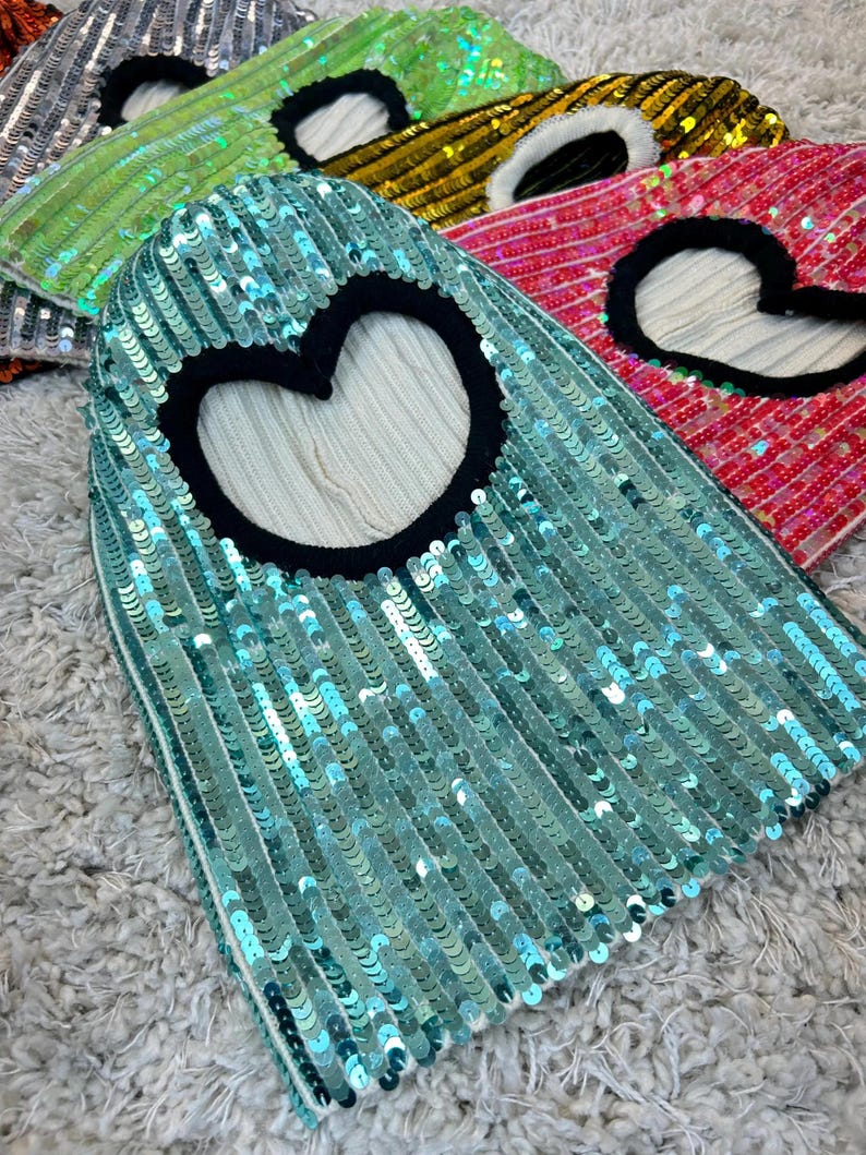Balaclava Sequin Costume Heart Cut Designer Ski Mask Made up With Wool ...