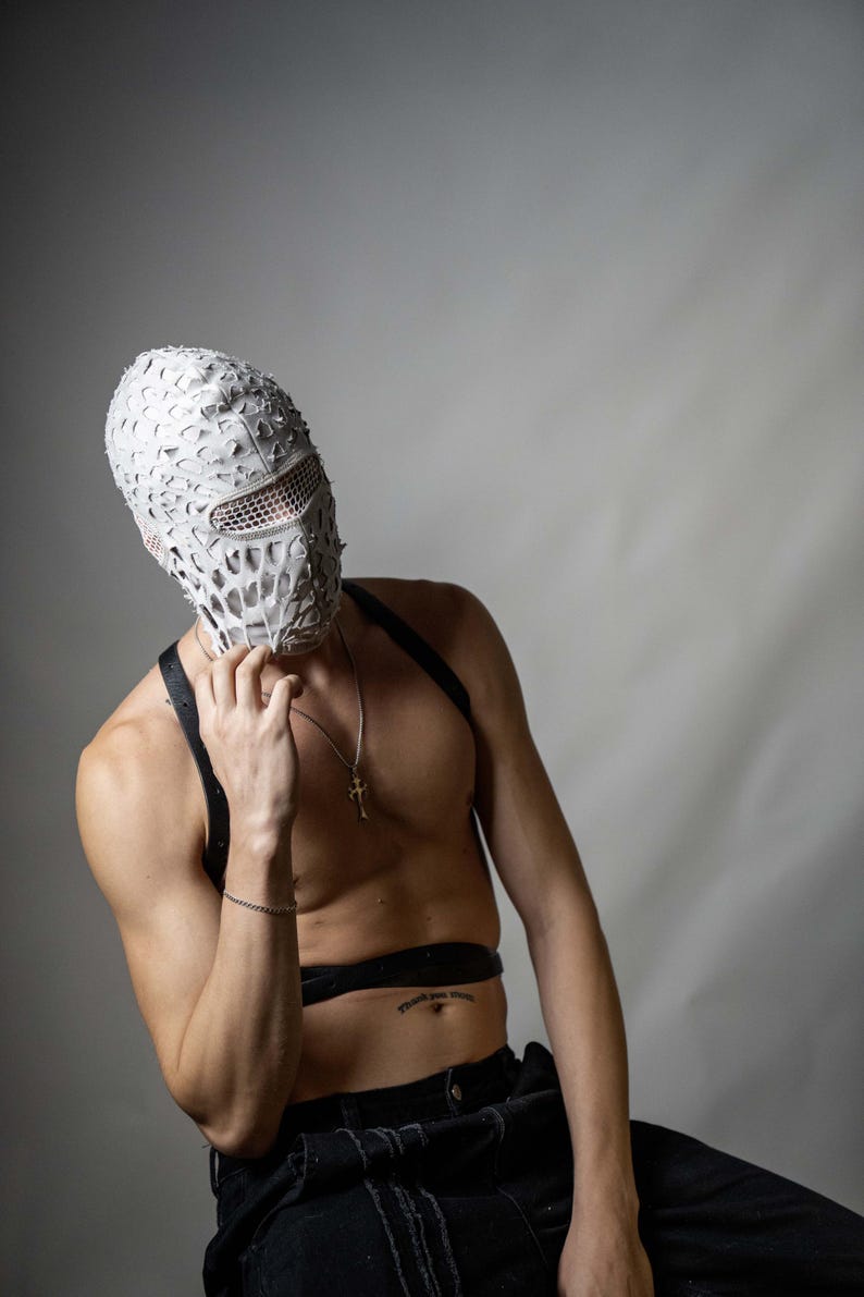 Handmade Balaclava Ski Mask, Torn and Tattered Cotton, Tatty and Ragged ...