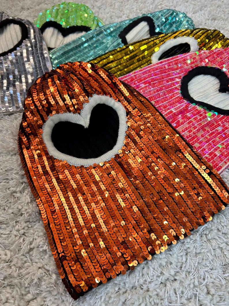Balaclava Sequin Costume Heart Cut Designer Ski Mask Made up With Wool ...
