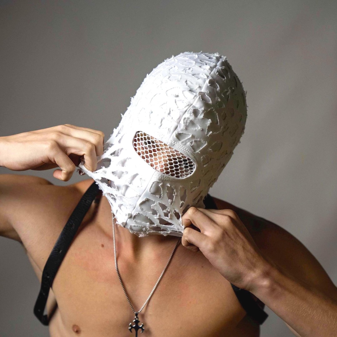 Handmade Balaclava Ski Mask, Torn and Tattered Cotton, Tatty and Ragged ...