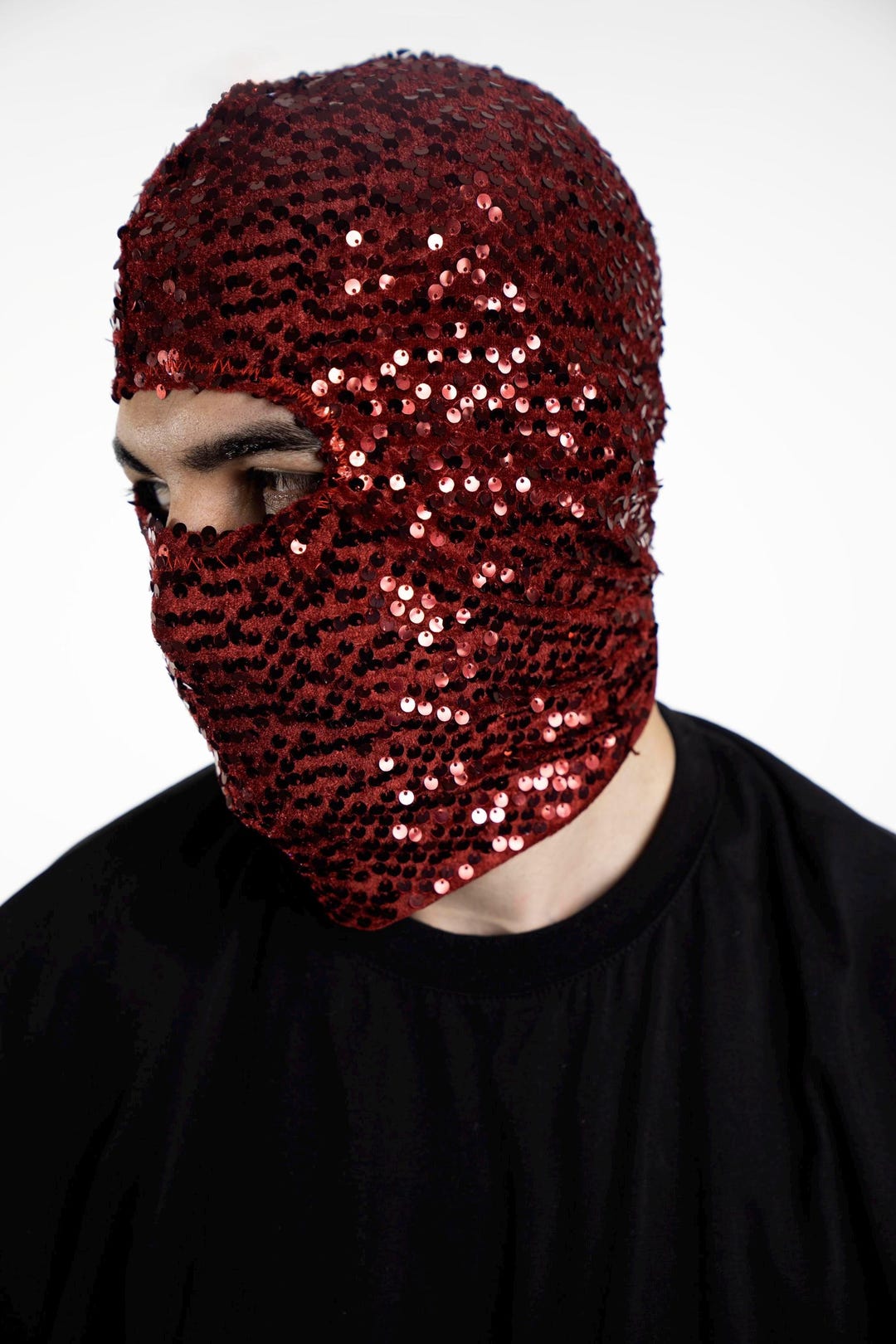 Ski Mask, Balaclava Sequin Shiny Red Handmade Special Design Unique ...