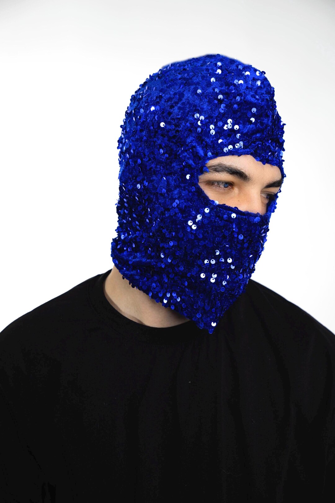 Ski Mask, Balaclava Sequin Shiny Blue Handmade Special Design Unique ...