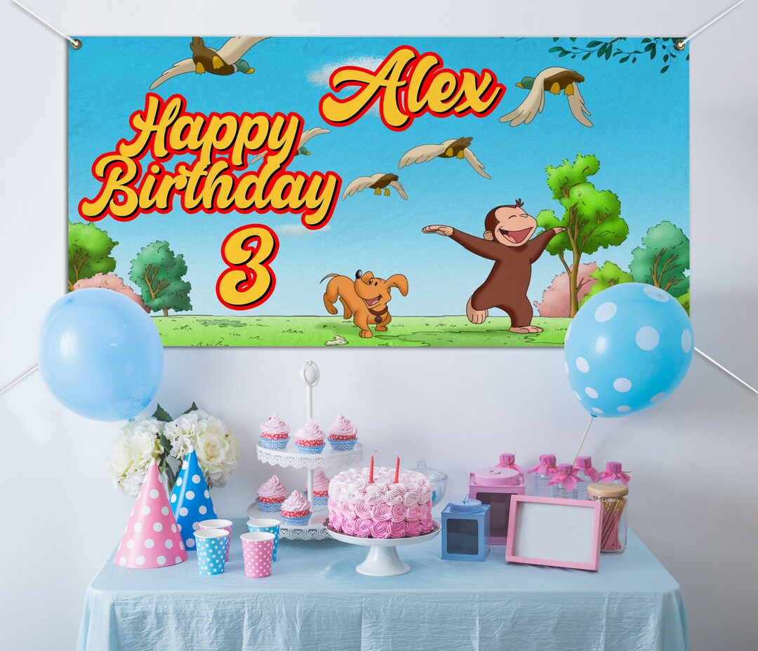 Curious George Backdrop Birthday, Happy Birthday Curious George Banner ...