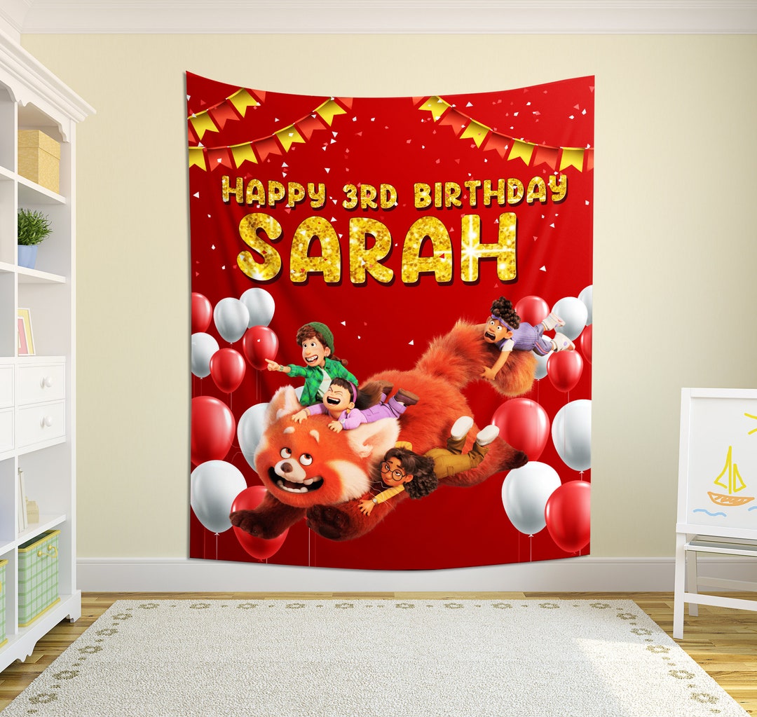 Turning Red Birthday Backdrop, Turning Red Banner, Turning Red Party ...