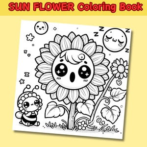Cute Sunflower Coloring Pages, Cute Floral Coloring Book, Kawaii ...