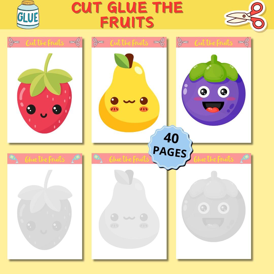 Montessori Cutting Practice, Cut and Paste Fruit Worksheets, Printable ...