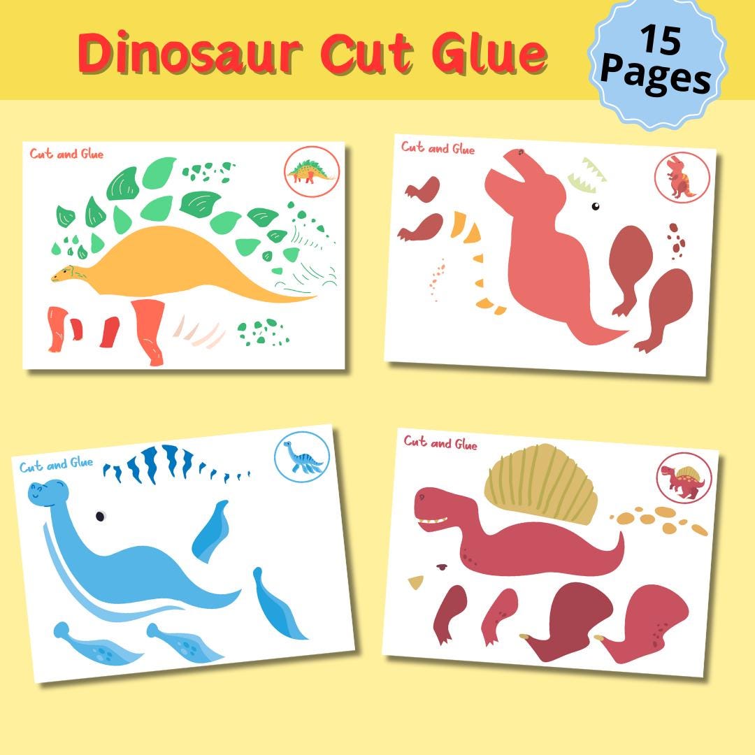 Dinosaur Scissor Skills Printable, Cut and Paste Activities, Cut and ...