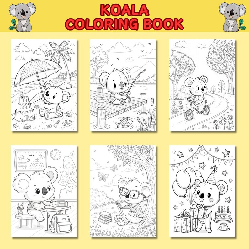 Koala Coloring Book, Cute Koala Coloring Book, Koala Activity for Kids ...