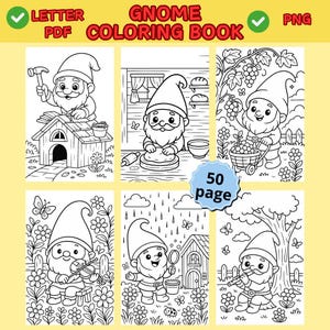 Gnome Coloring Pages – Cute Gnome Coloring Book PDF + PNG, Fantasy ...