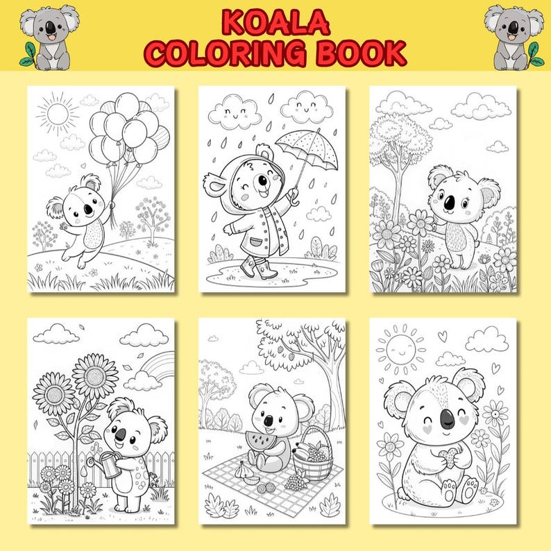 Koala Coloring Book, Cute Koala Coloring Book, Koala Activity for Kids ...