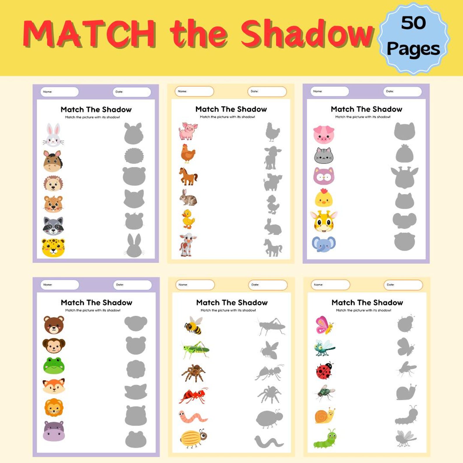 Shadow Matching Worksheet, Printable Shadow Match, Shadow Matching Game ...