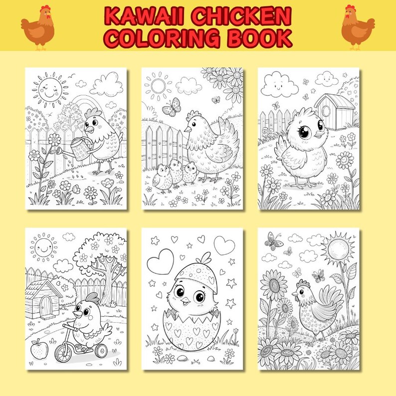 Farm Animal Coloring Page, Chicken Coloring Page, Chicken Coloring Book ...