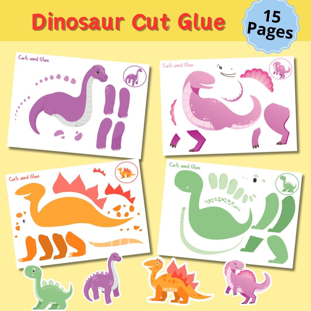 Dinosaur Scissor Skills Printable, Cut and Paste Activities, Cut and ...