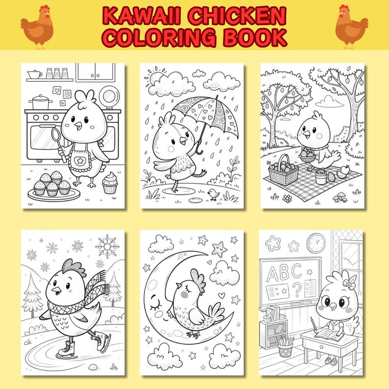 Farm Animal Coloring Page, Chicken Coloring Page, Chicken Coloring Book ...