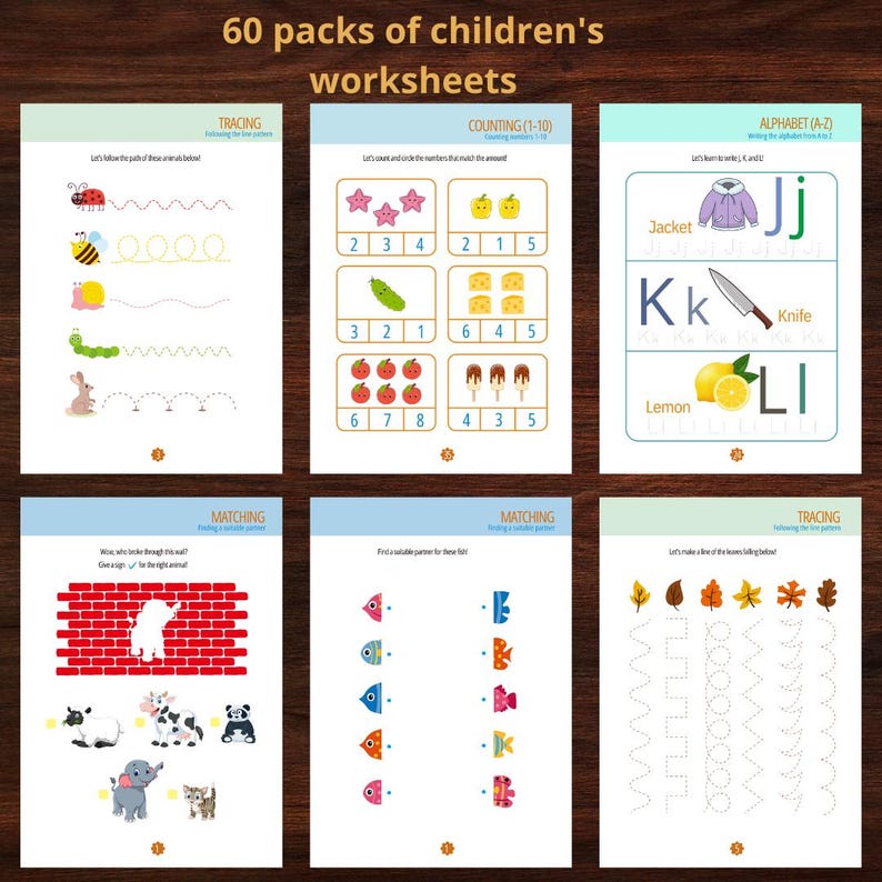 60 Packs of Children's Worksheets - Etsy