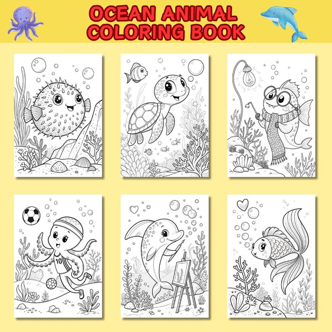 Ocean Animal Coloring Page, Sea Animals Coloring Book, Marine Life ...