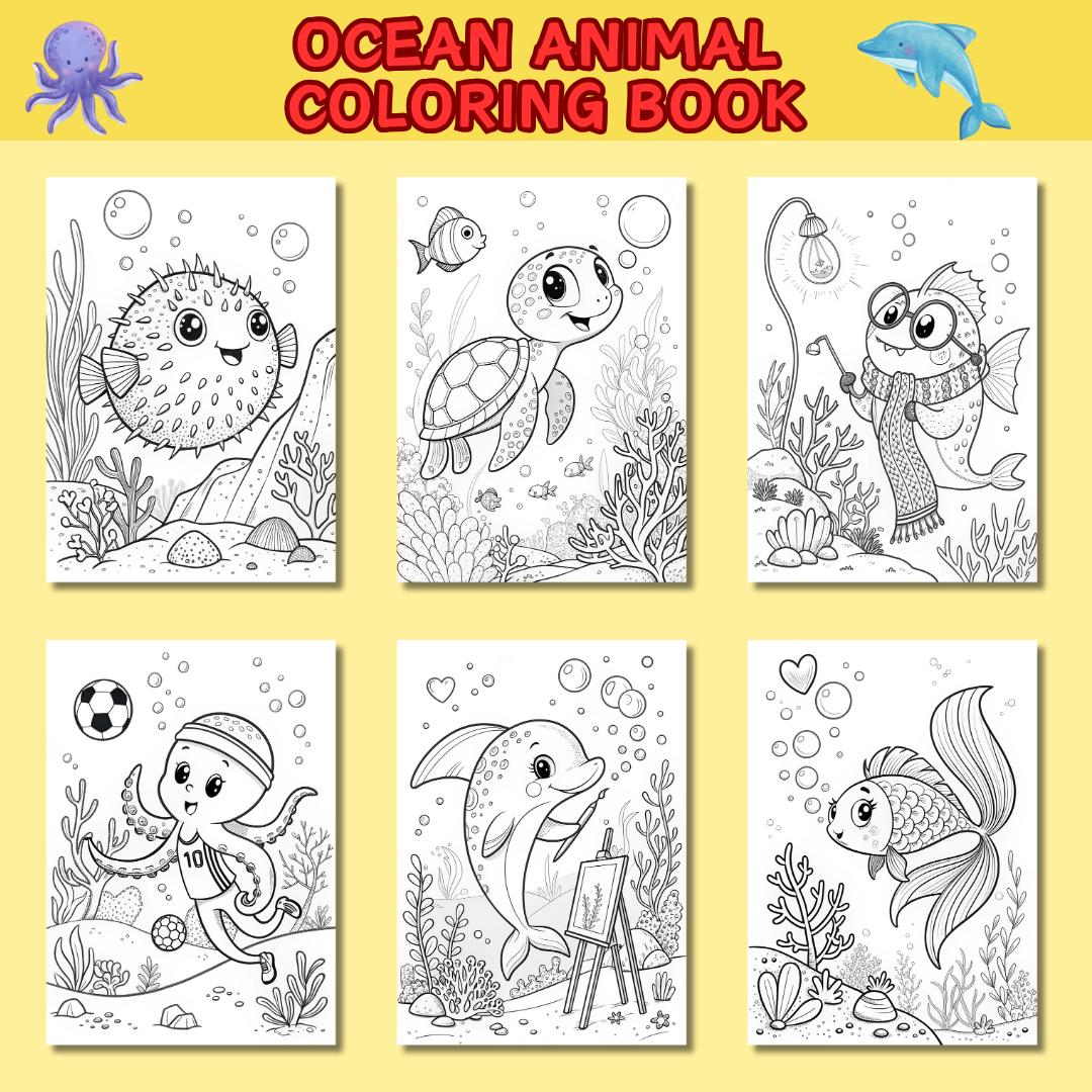 Ocean Animal Coloring Page, Sea Animals Coloring Book, Marine Life ...