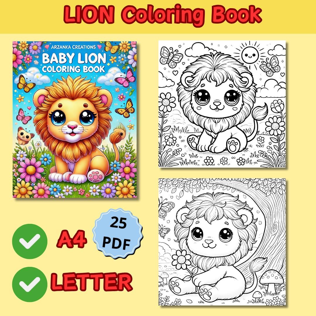 Easy and Bold, Kids Animal Coloring Book, Baby Lion Coloring Pages ...