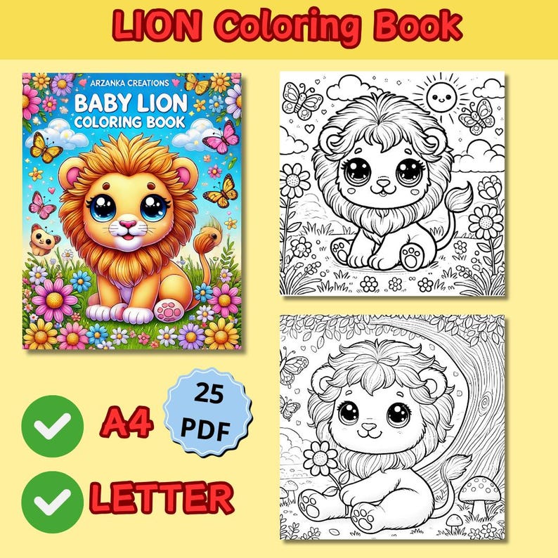 Easy and Bold, Kids Animal Coloring Book, Baby Lion Coloring Pages ...