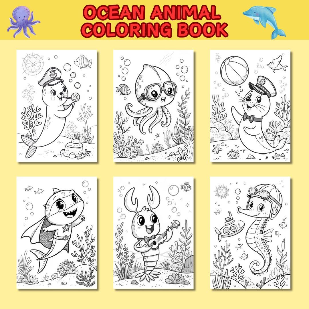 Ocean Animal Coloring Page, Sea Animals Coloring Book, Marine Life ...