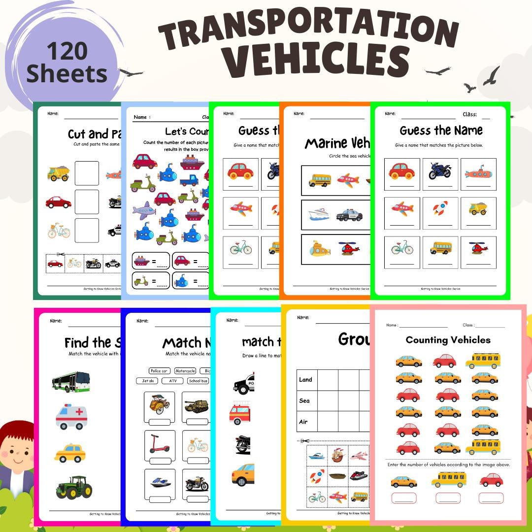 Transportation Worksheets for Kids, Vehicle Recognition Worksheets ...