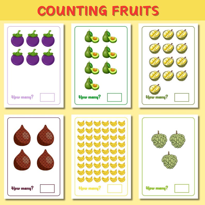 Counting Fruits Worksheet, Montessori Math Printable, Counting Numbers ...