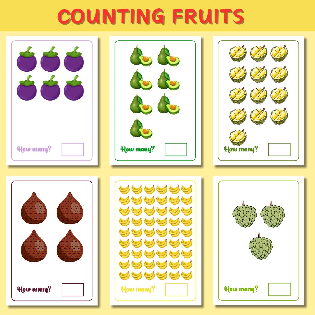 Counting Fruits Worksheet, Montessori Math Printable, Counting Numbers ...