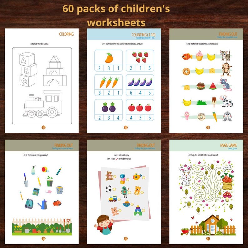 60 Packs of Children's Worksheets - Etsy