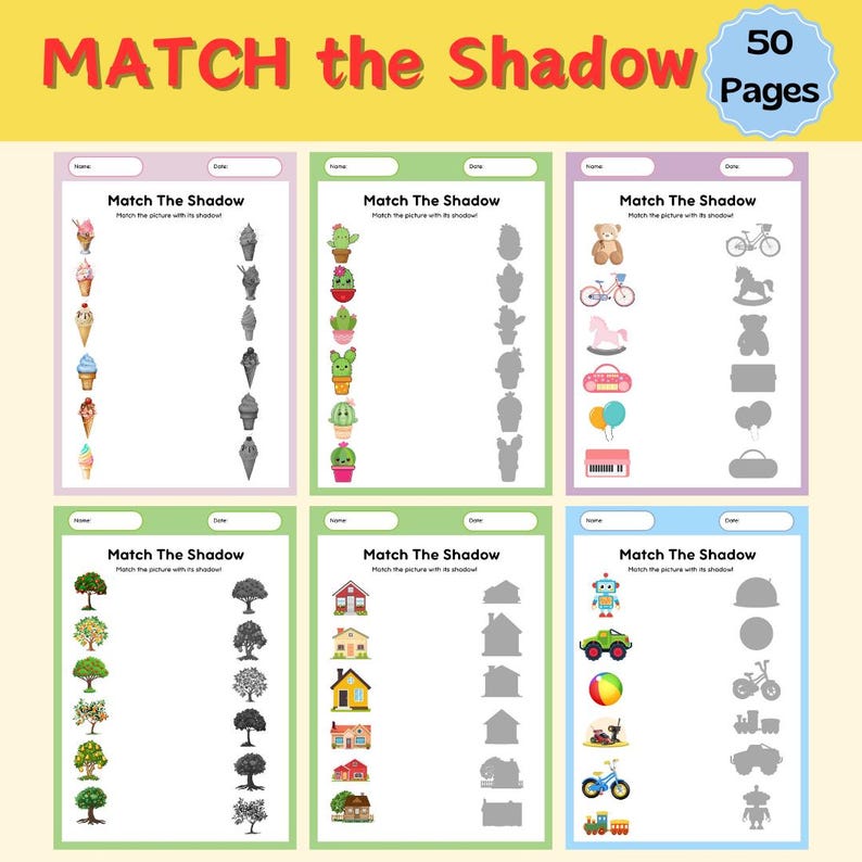Shadow Matching Worksheet, Printable Shadow Match, Shadow Matching Game ...