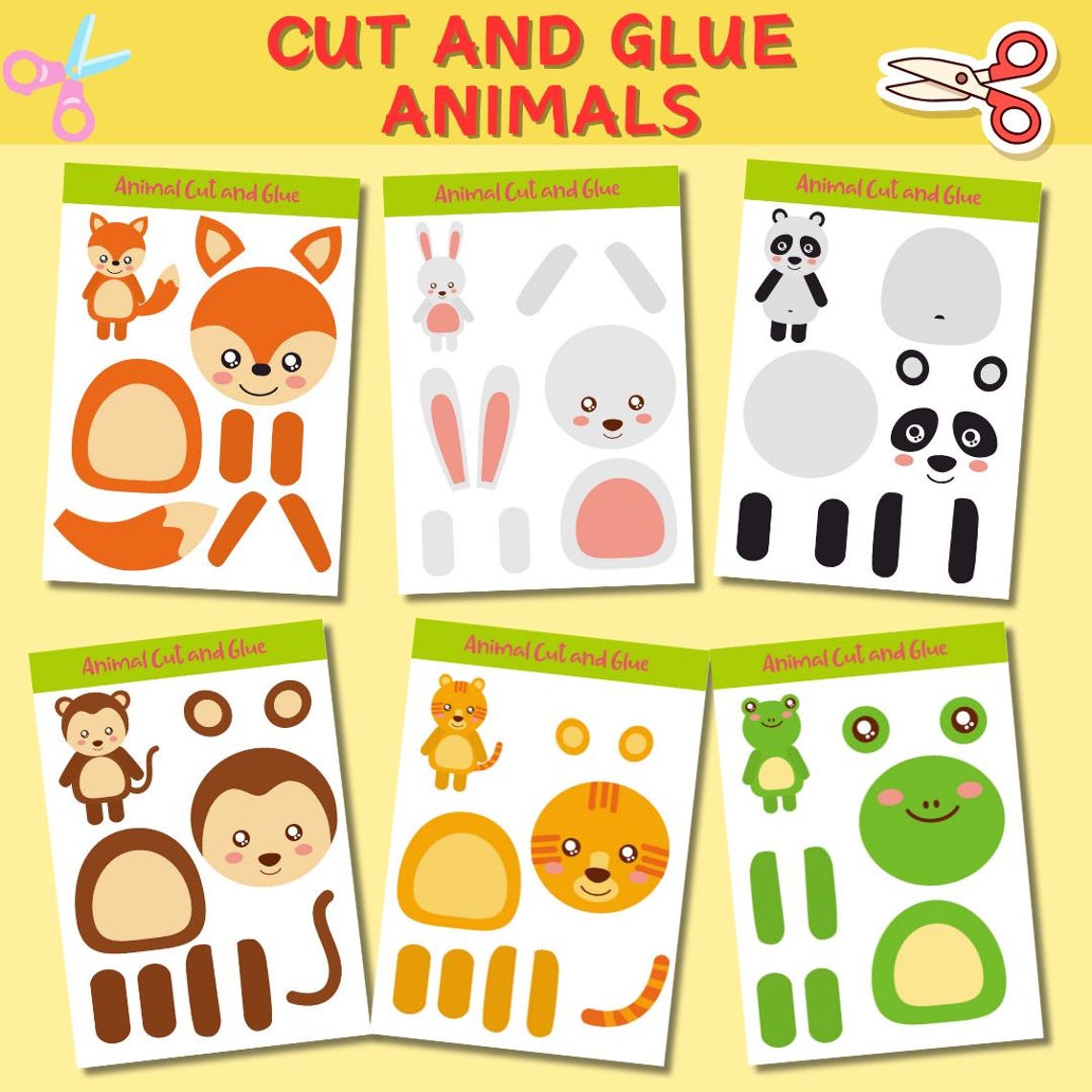 Cut and Glue Animals, Scissor Skills Worksheets, Preschool Cutting ...
