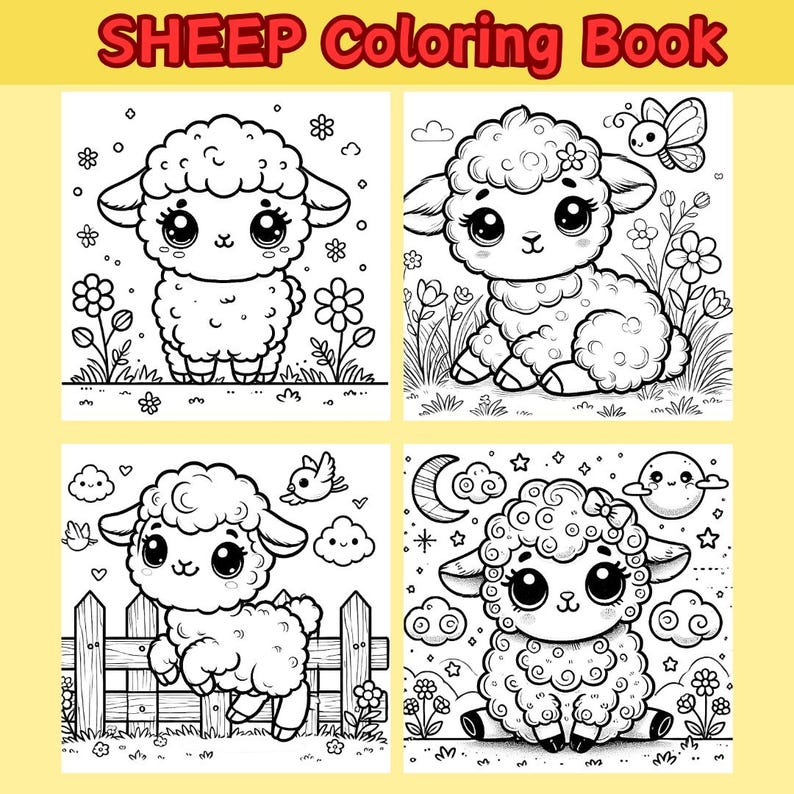 Kawaii Sheep Coloring Pages, Chibi Sheep Coloring Sheets, Adorable ...