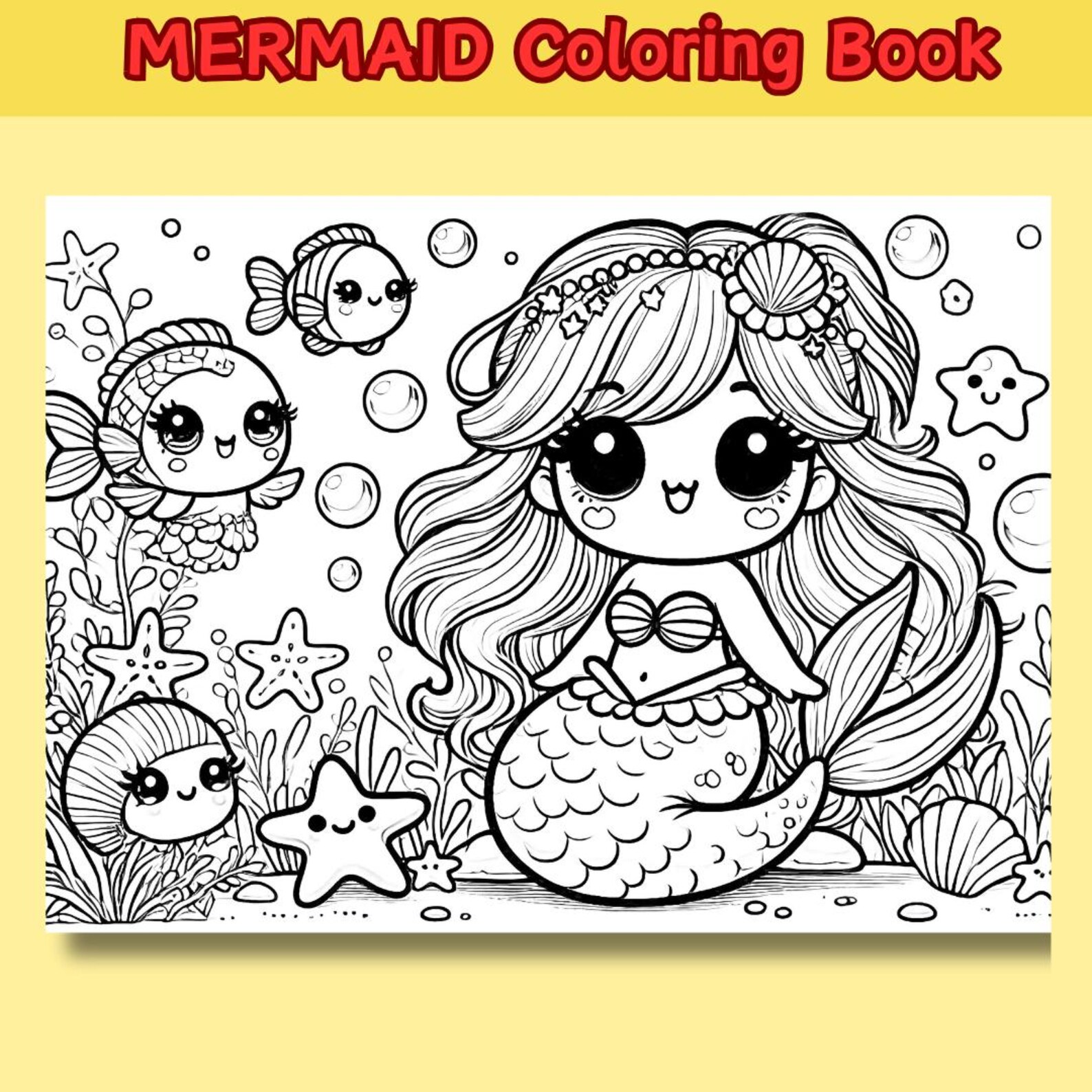 Bold and Easy, Mermaid Coloring Book for Kids, Kawaii Mermaid Coloring ...