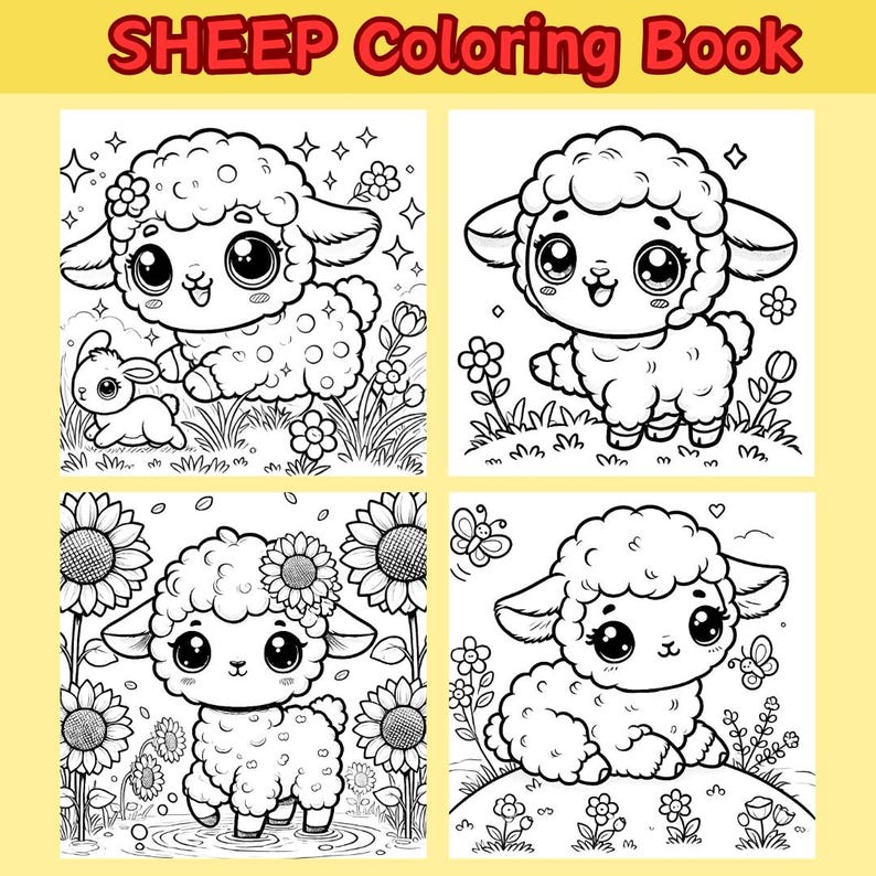 Kawaii Sheep Coloring Pages, Chibi Sheep Coloring Sheets, Adorable ...