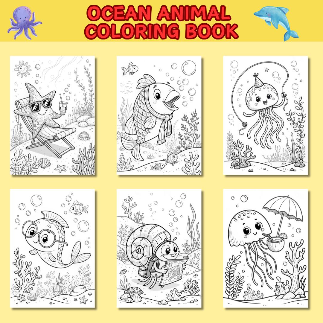 Ocean Animal Coloring Page, Sea Animals Coloring Book, Marine Life ...