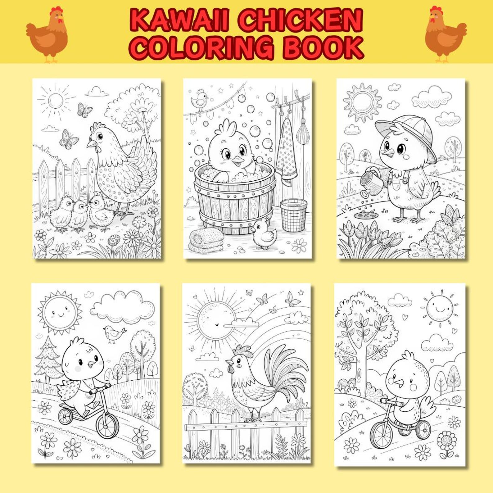 Farm Animal Coloring Page, Chicken Coloring Page, Chicken Coloring Book ...
