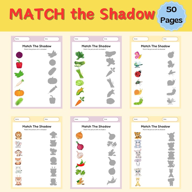 Shadow Matching Worksheet, Printable Shadow Match, Shadow Matching Game ...