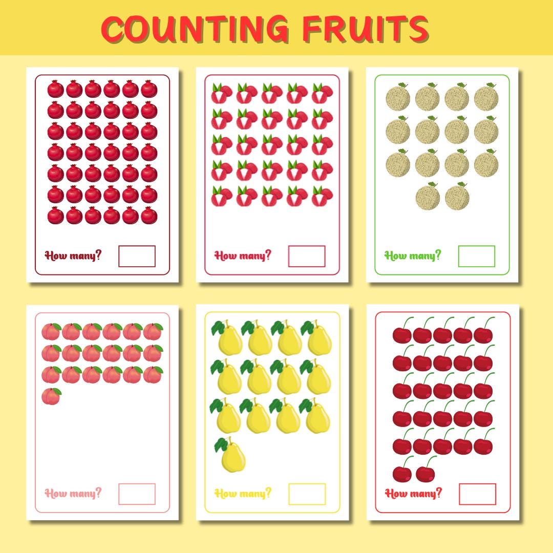 Counting Fruits Worksheet, Montessori Math Printable, Counting Numbers ...