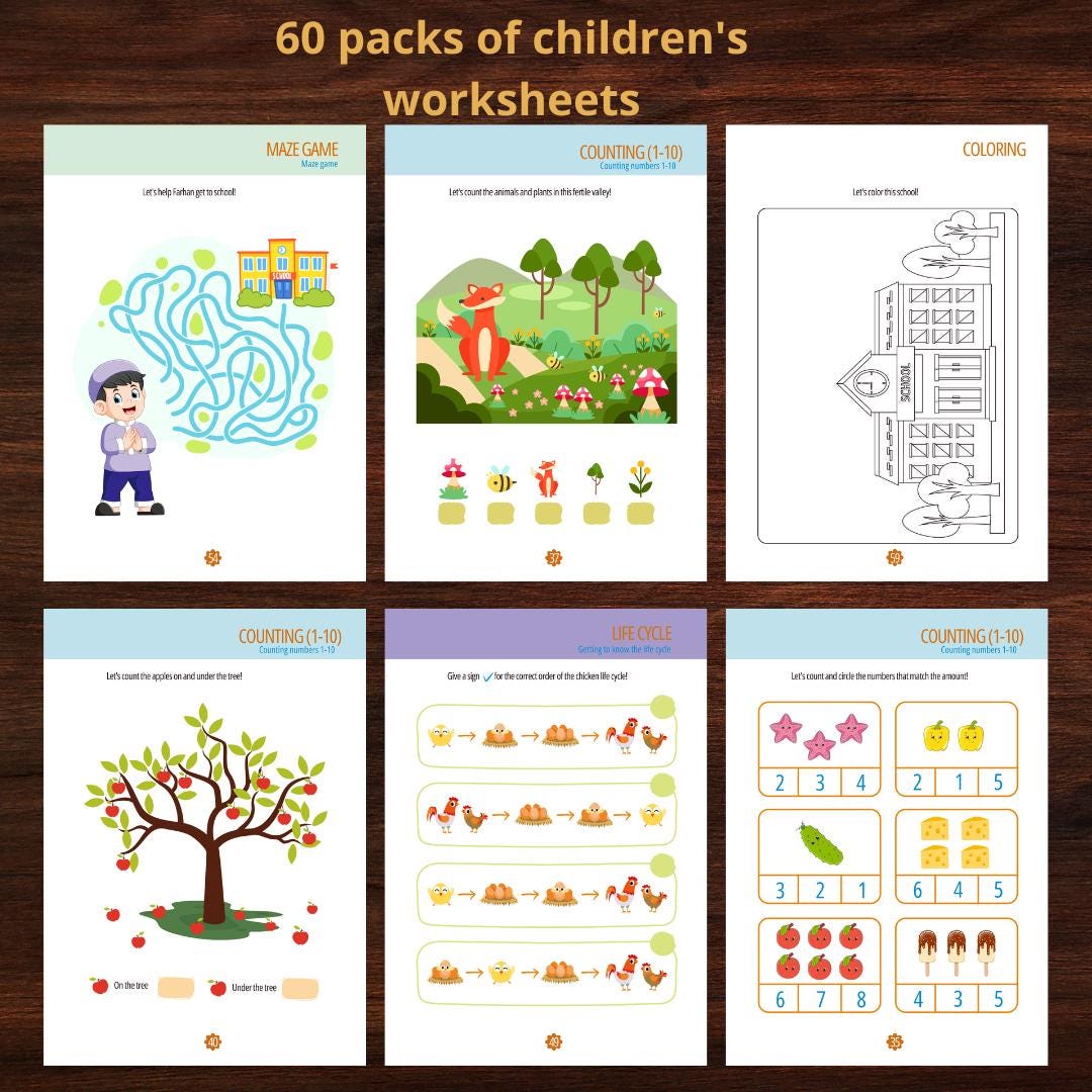 60 Packs of Children's Worksheets - Etsy