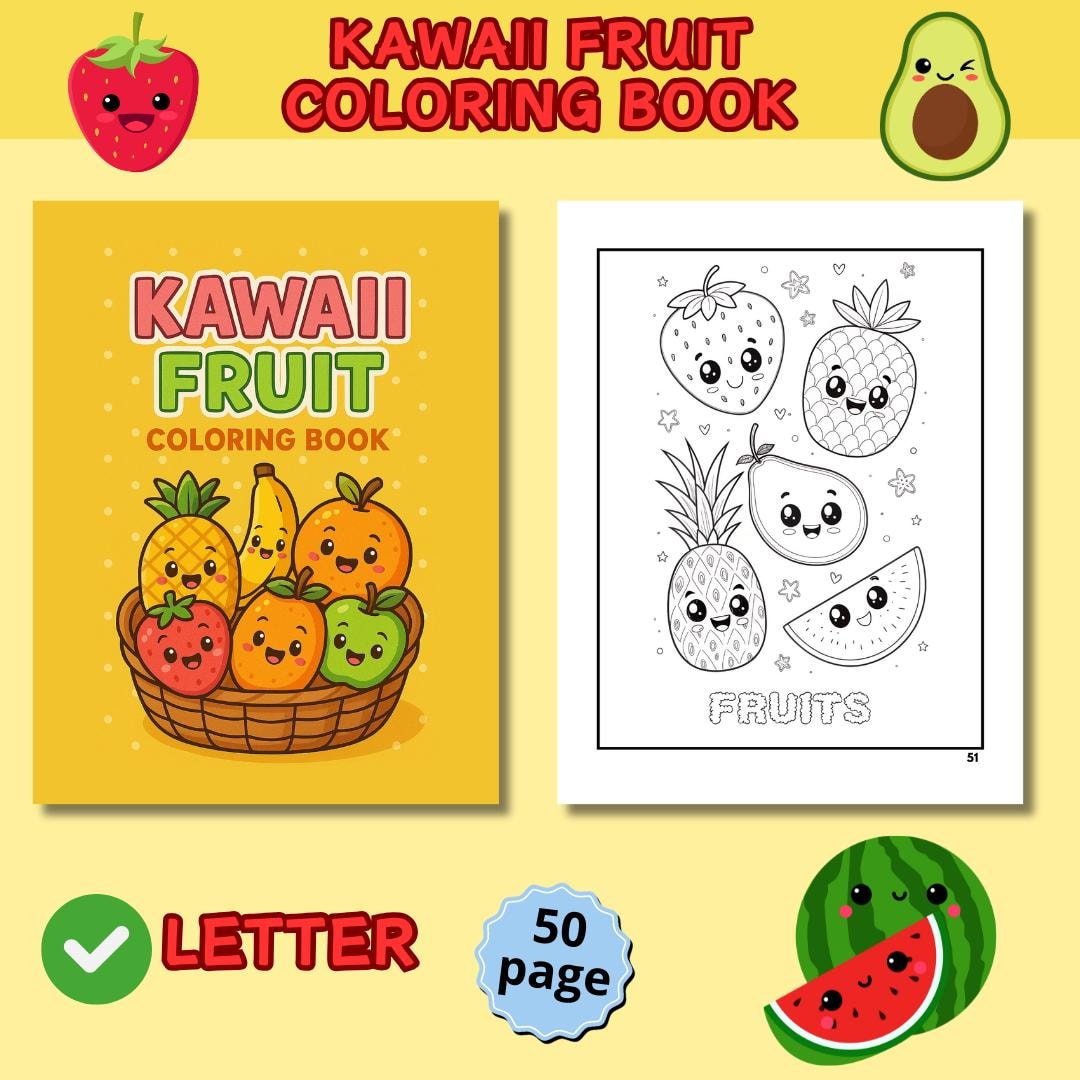 Fruits Coloring Book for Kids, Printable Fruit Coloring Pages, Fruit ...