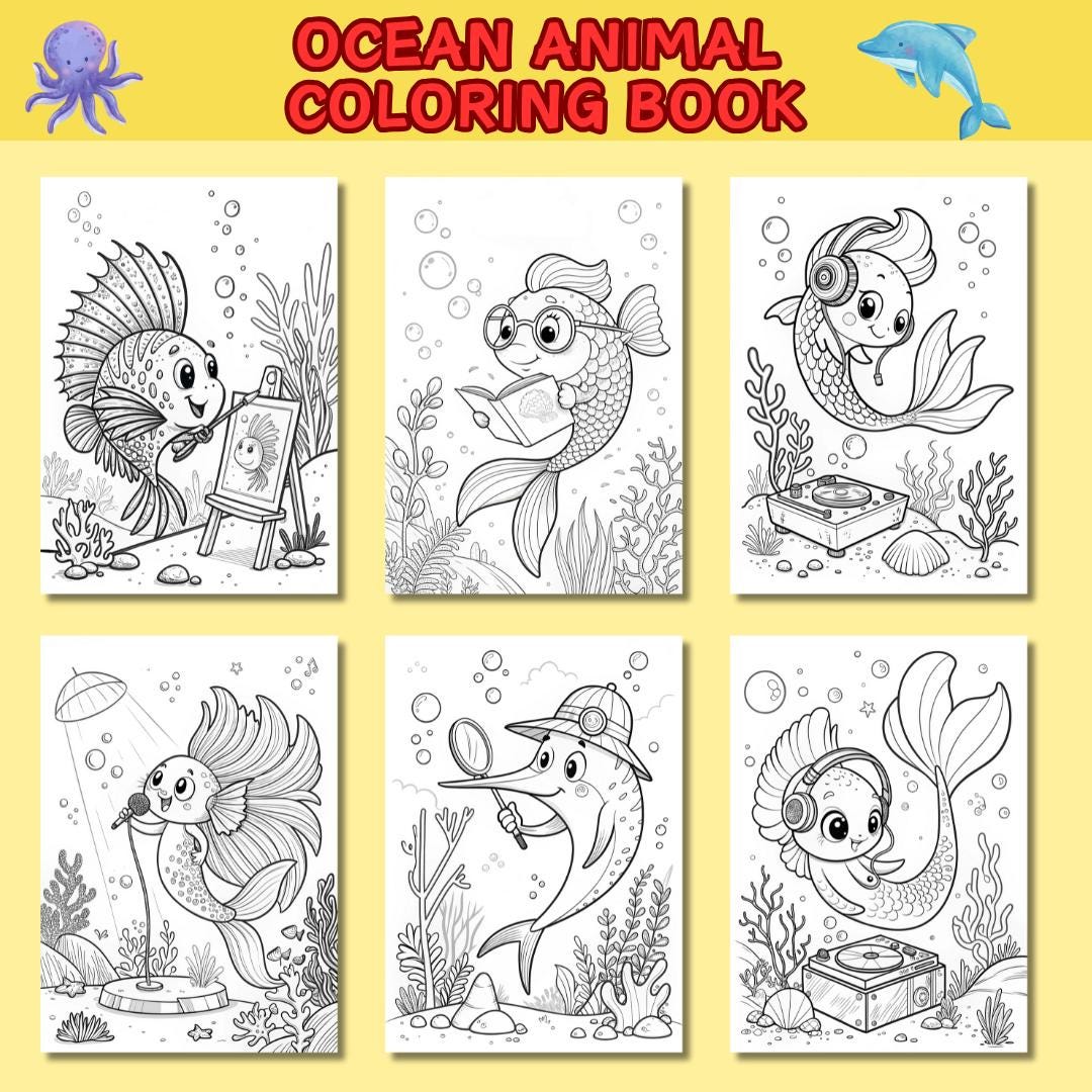 Ocean Animal Coloring Page, Sea Animals Coloring Book, Marine Life ...