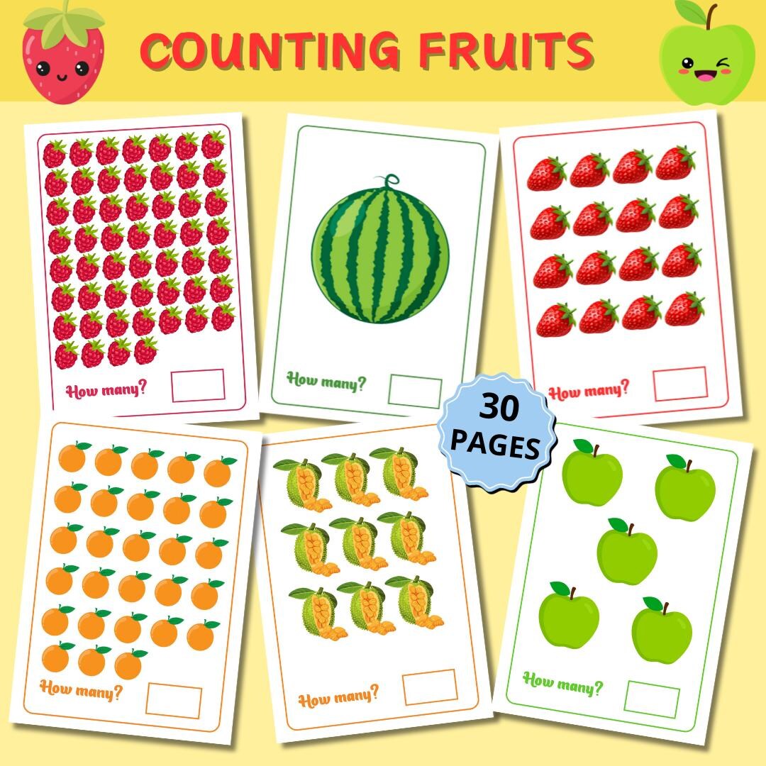 Counting Fruits Worksheet, Montessori Math Printable, Counting Numbers ...
