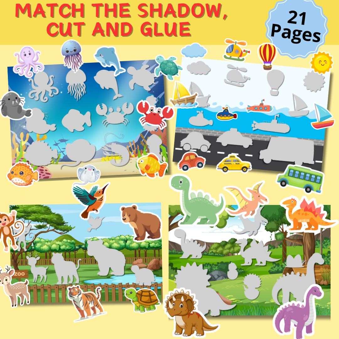 Shadow Matching Puzzles, Cut and Paste Activities, Matching Puzzles for ...