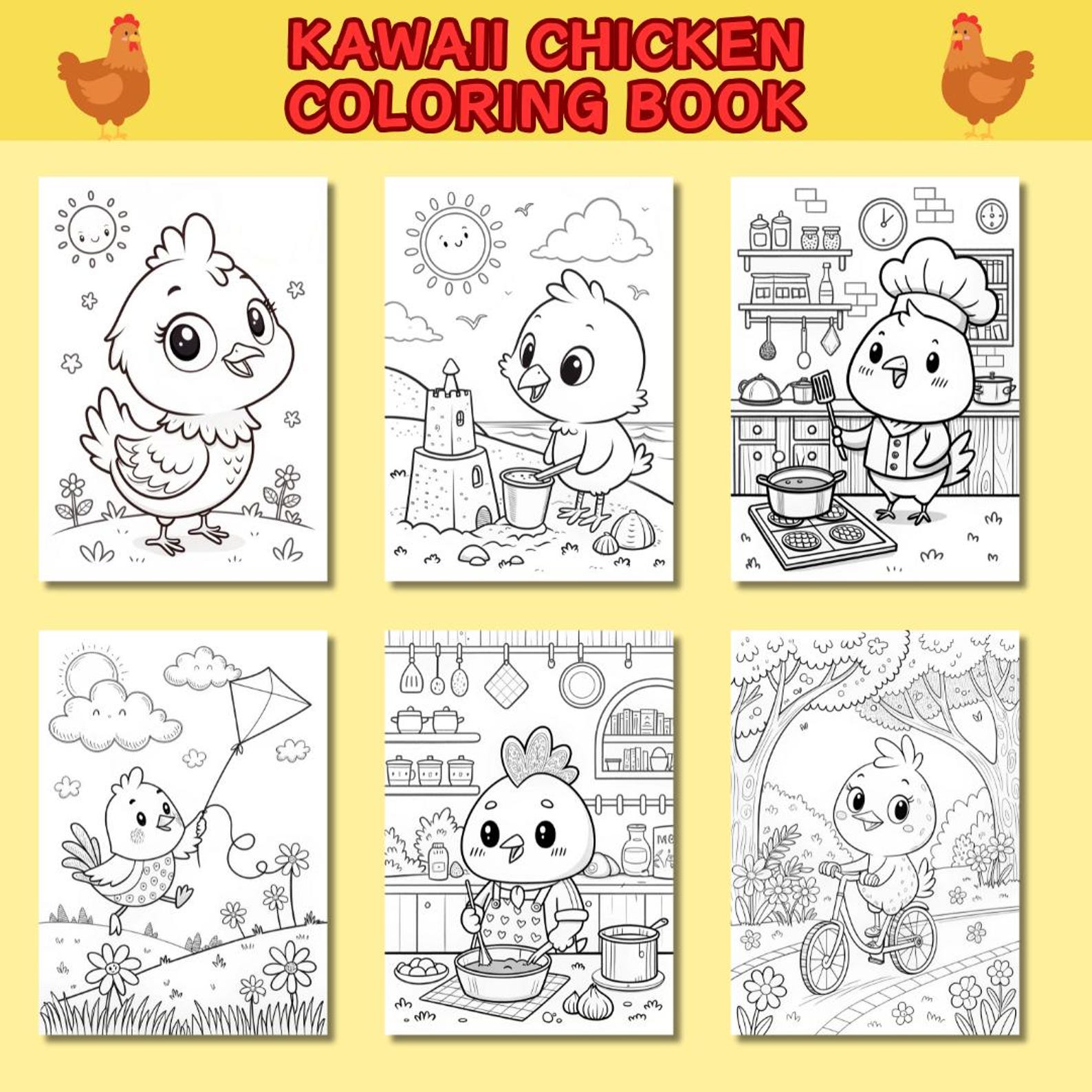 Farm Animal Coloring Page, Chicken Coloring Page, Chicken Coloring Book ...