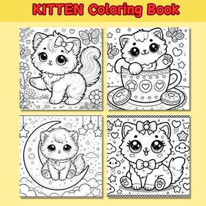 Kawaii Kitten Printable Coloring Book Cute Cats for Kids & Adults, Easy ...