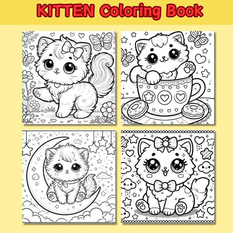Kawaii Kitten Printable Coloring Book Cute Cats for Kids & Adults, Easy ...