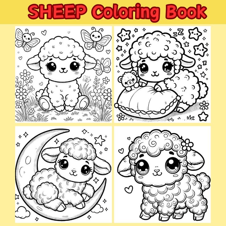 Kawaii Sheep Coloring Pages, Chibi Sheep Coloring Sheets, Adorable ...