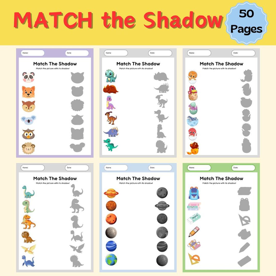 Shadow Matching Worksheet, Printable Shadow Match, Shadow Matching Game ...