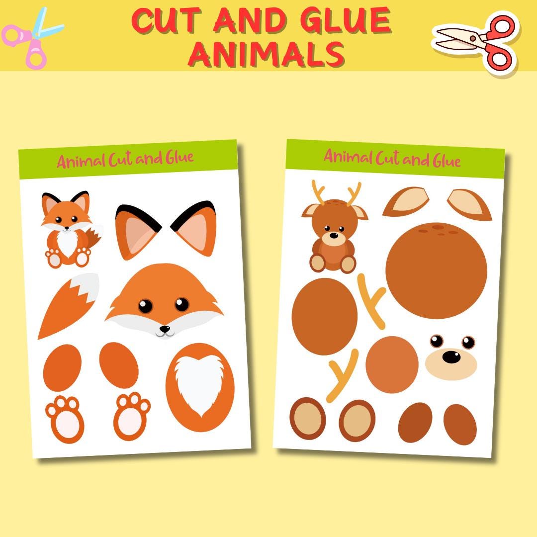 Cut and Glue Animals, Scissor Skills Worksheets, Preschool Cutting ...