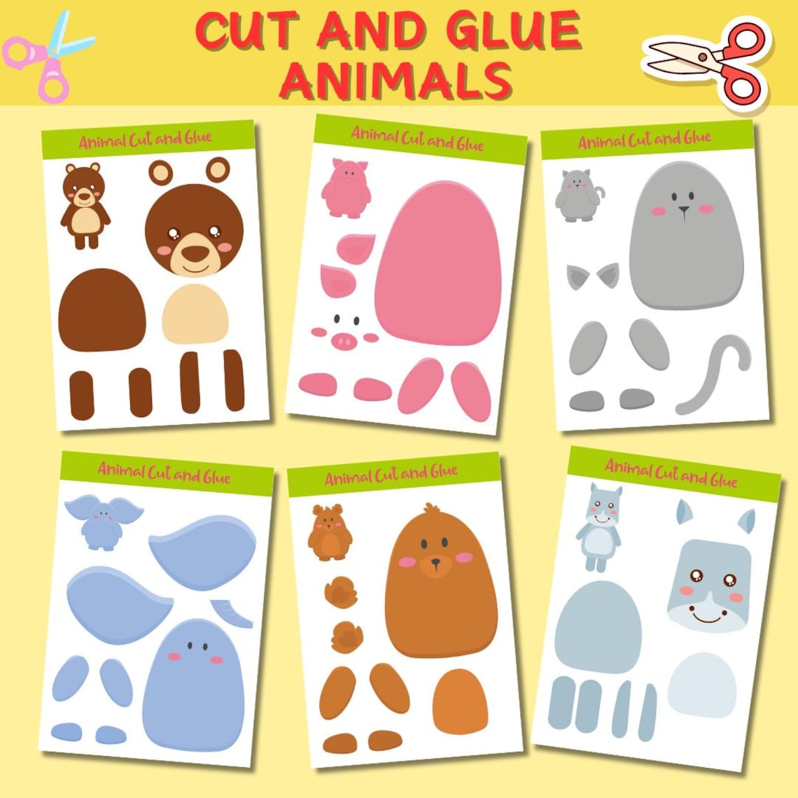 Cut and Glue Animals, Scissor Skills Worksheets, Preschool Cutting ...