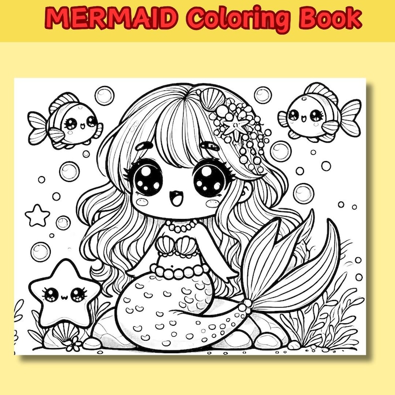 Bold and Easy, Mermaid Coloring Book for Kids, Kawaii Mermaid Coloring ...